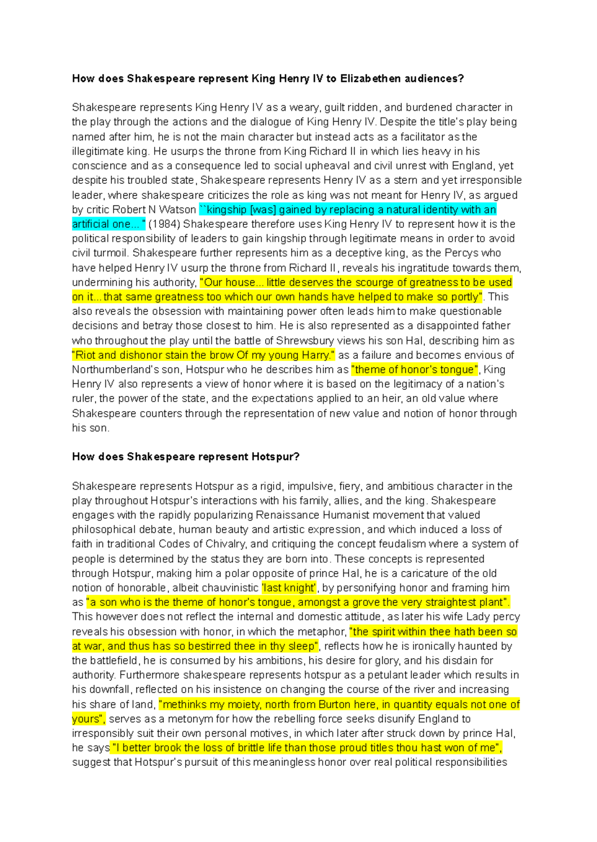 English paragraphs - How does Shakespeare represent King Henry IV to ...