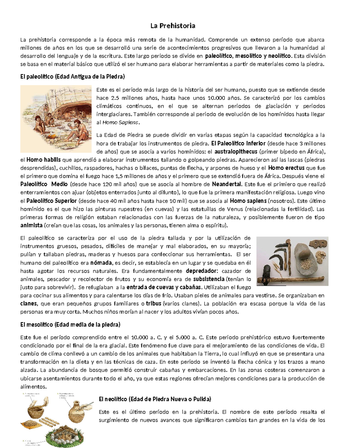 Taller sobre la prehistoria - La Prehistoria La prehistoria corresponde ...