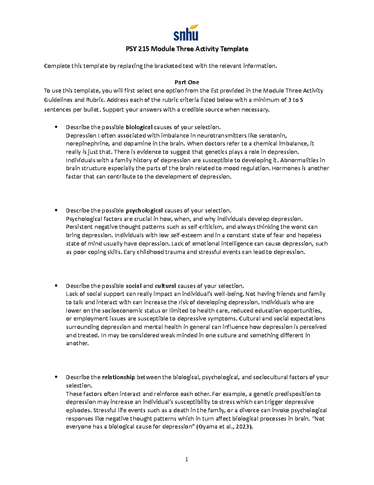 PSY 215 Module Three Activity Template - PSY 215 Module Three Activity ...