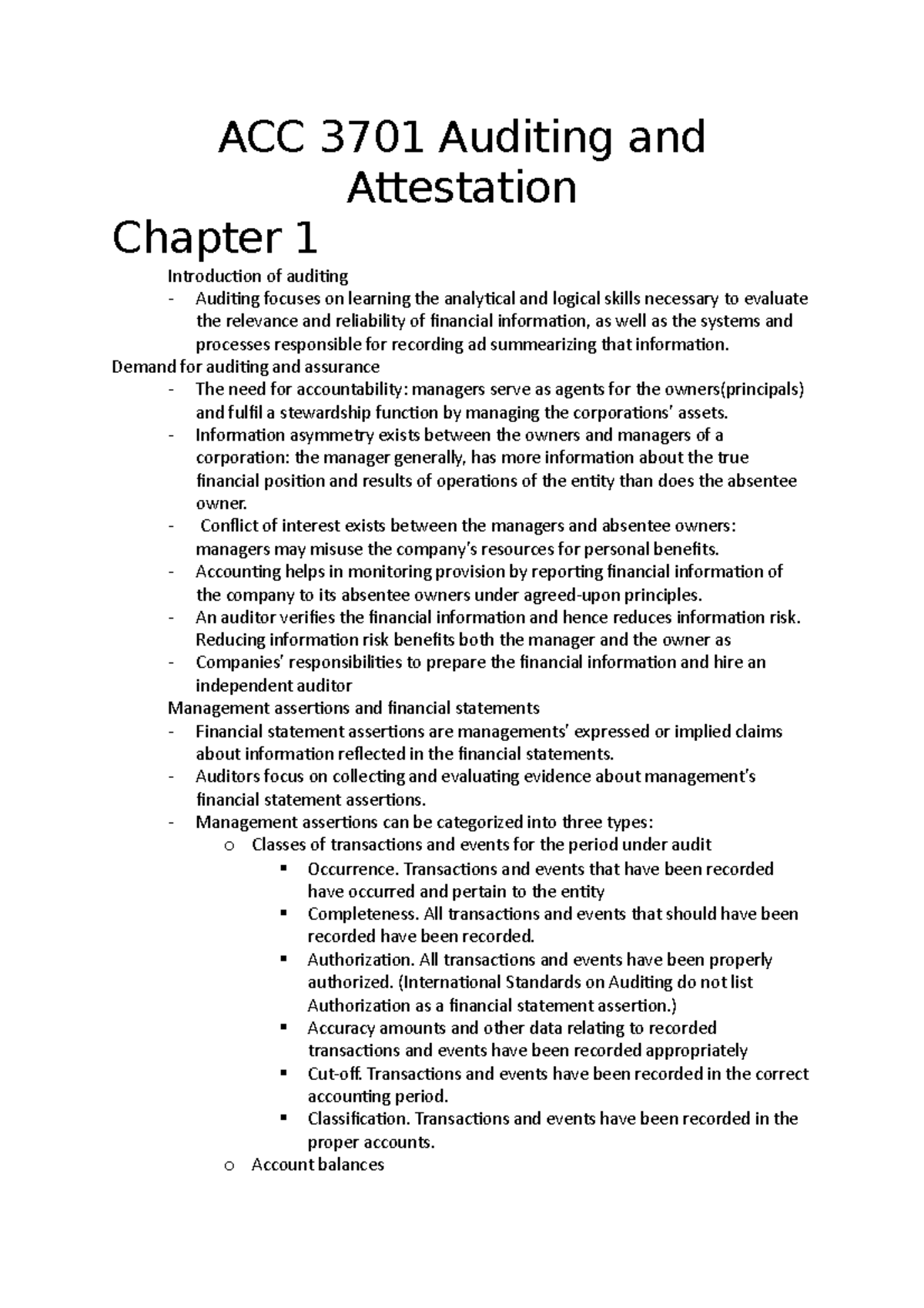 ACC 3701 Auditing and Attestation - ACC 3701 Auditing and Attestation ...