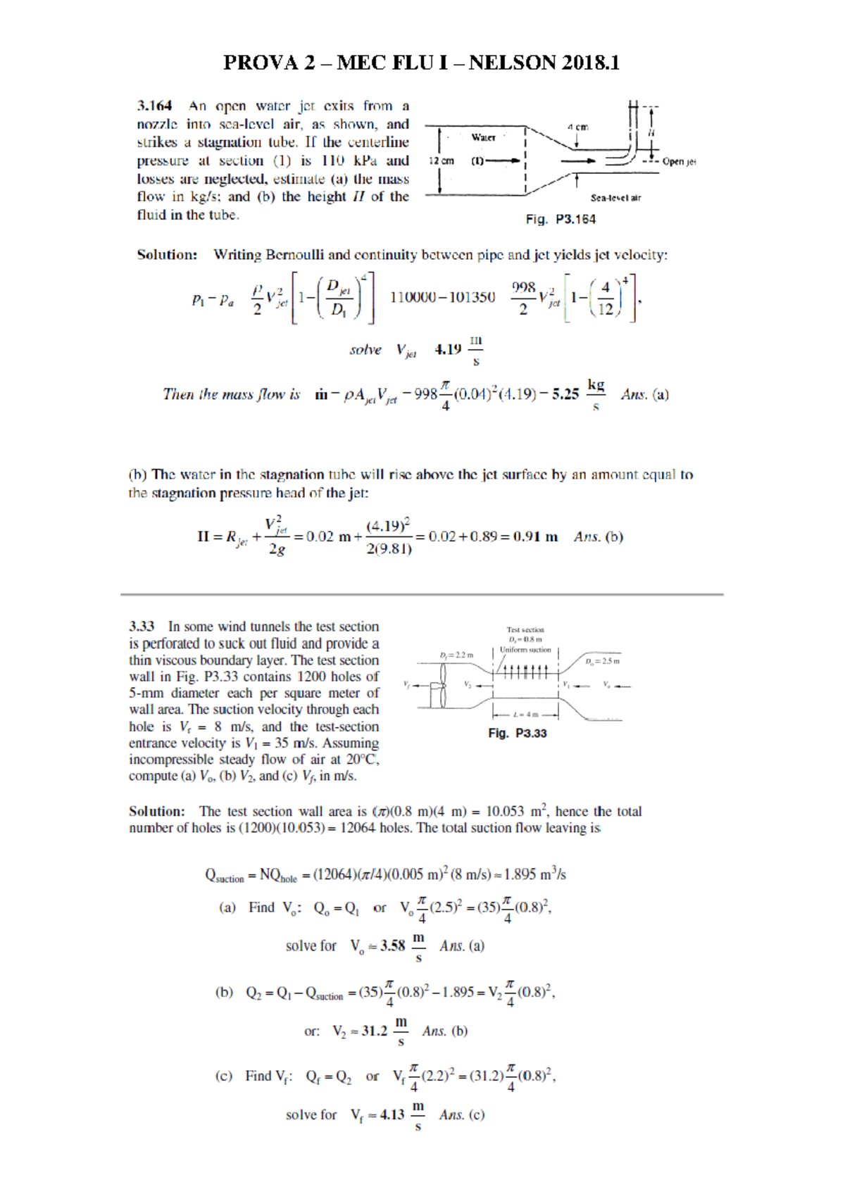 P2 - MEC FLU 2018 - prova 2 mecflu - Mecanica Dos Fluidos I - PROVA 2 ...