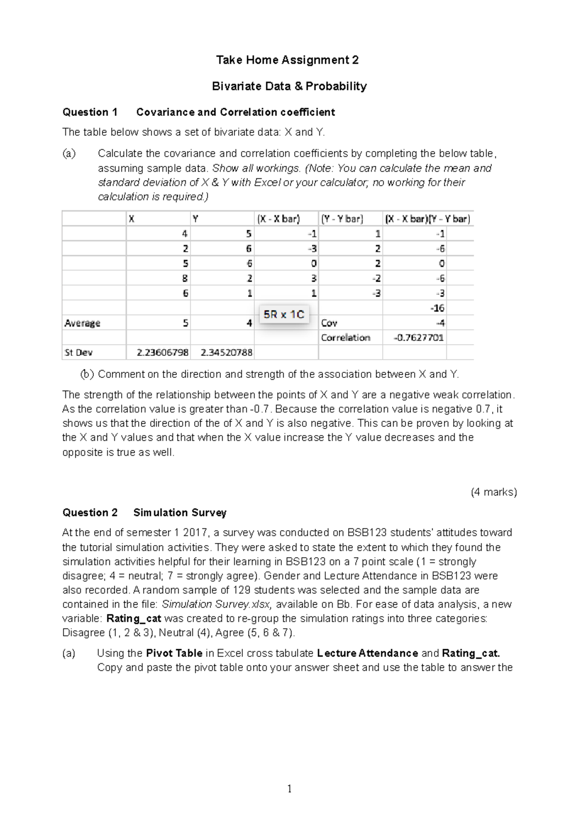 BSB123 THA 2 Bivariate Data & Probability revised - Take Home ...