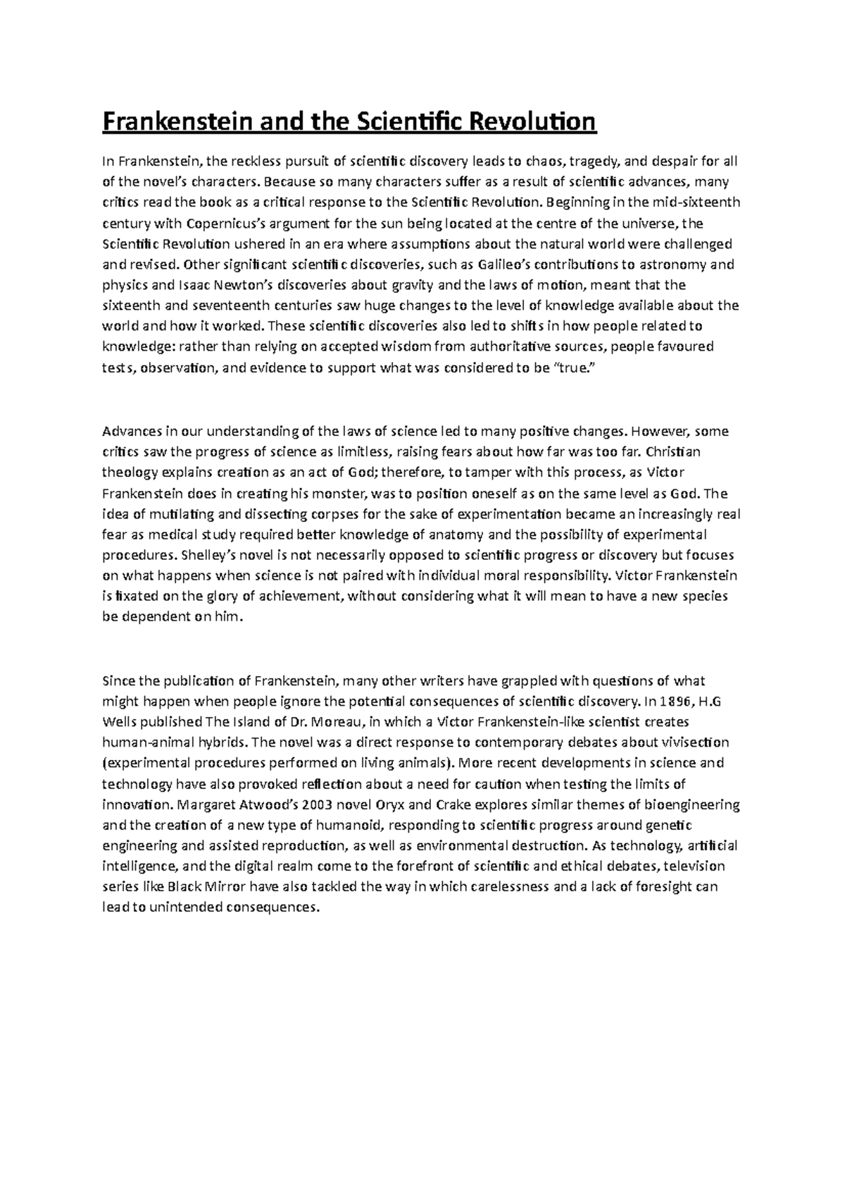 Frankenstein and the Scientific Revolution - Because so many characters ...