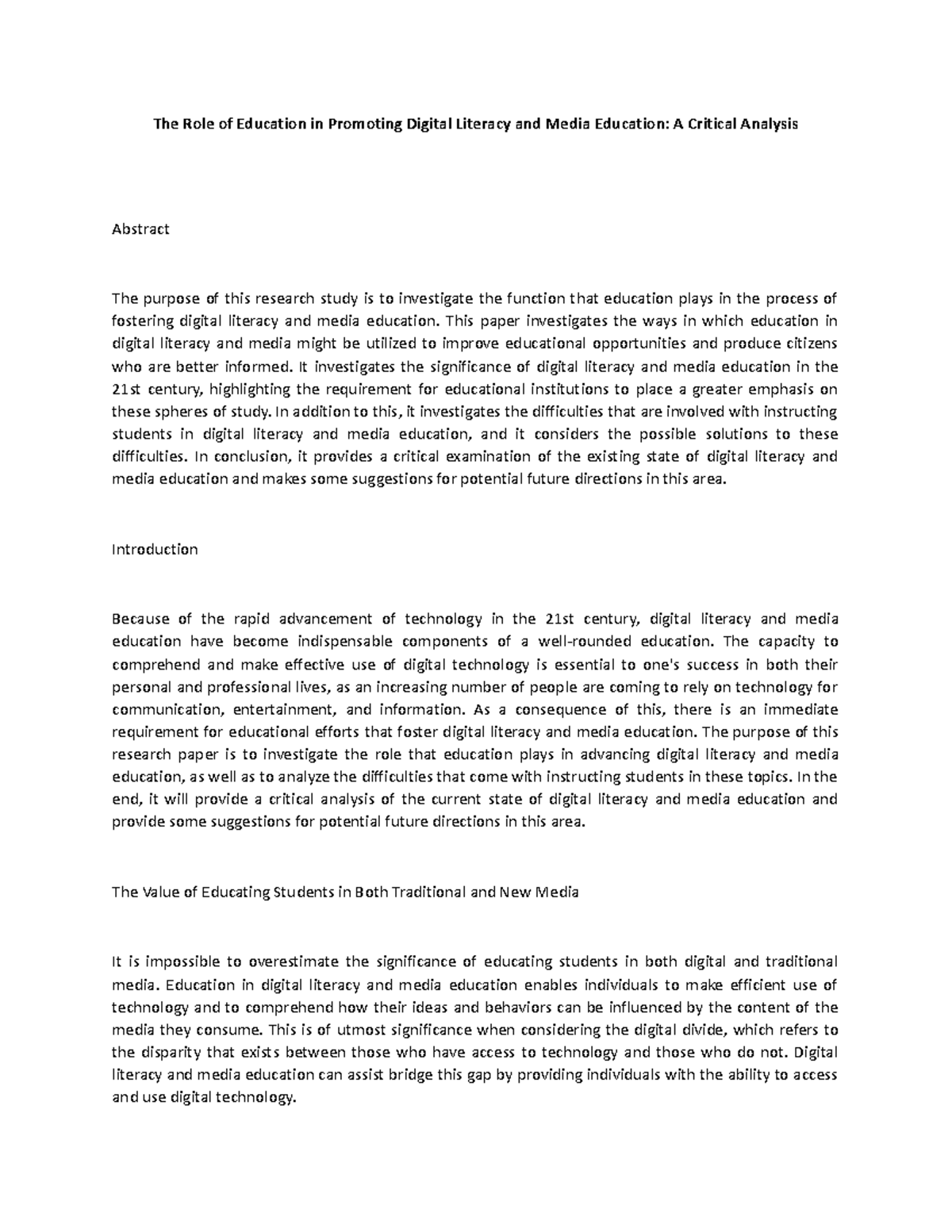 The Role of Education in Promoting Digital Literacy and Media Education ...