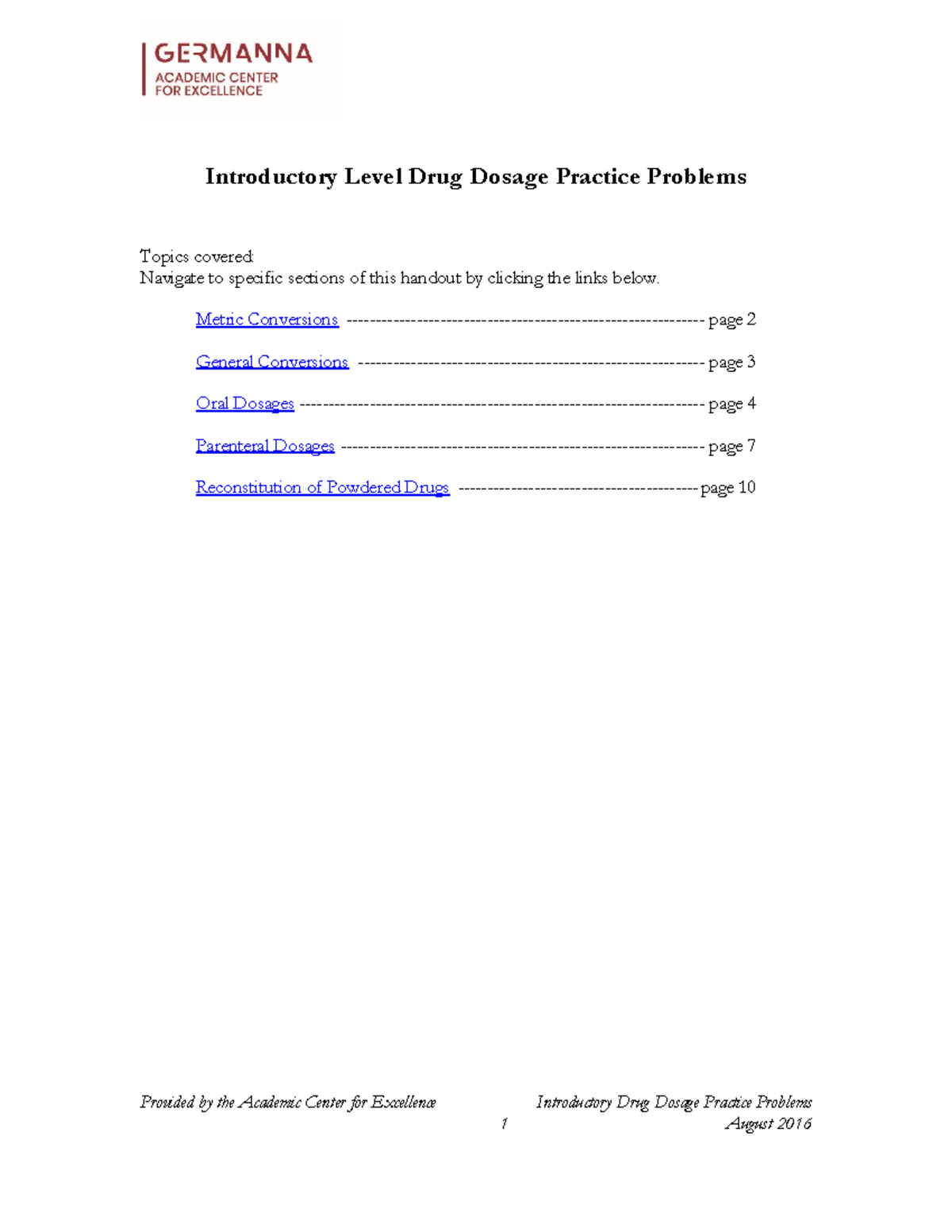 Introductory Level Drug Dosage Practice Problems - Provided by the ...