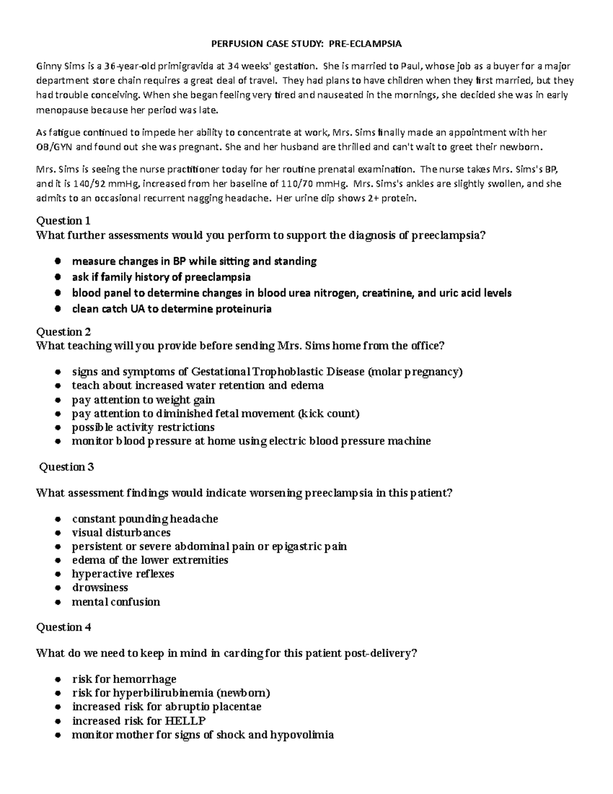 Perfusion CASE Study - PERFUSION CASE STUDY: PRE-ECLAMPSIA Ginny Sims ...
