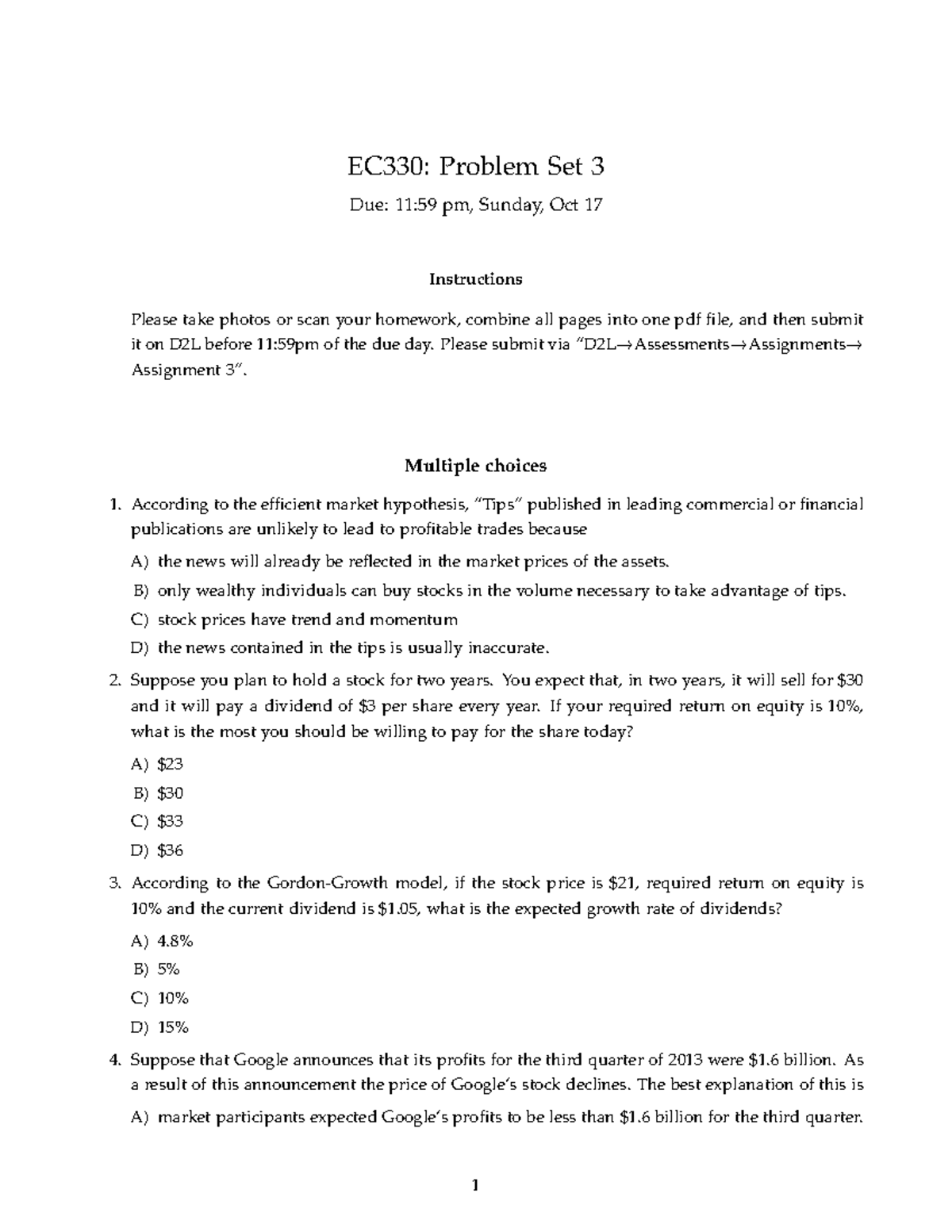Pset3 ec330 - solution - EC330: Problem Set 3 Due: 11:59 pm, Sunday, Oct 17 Instructions Please ...