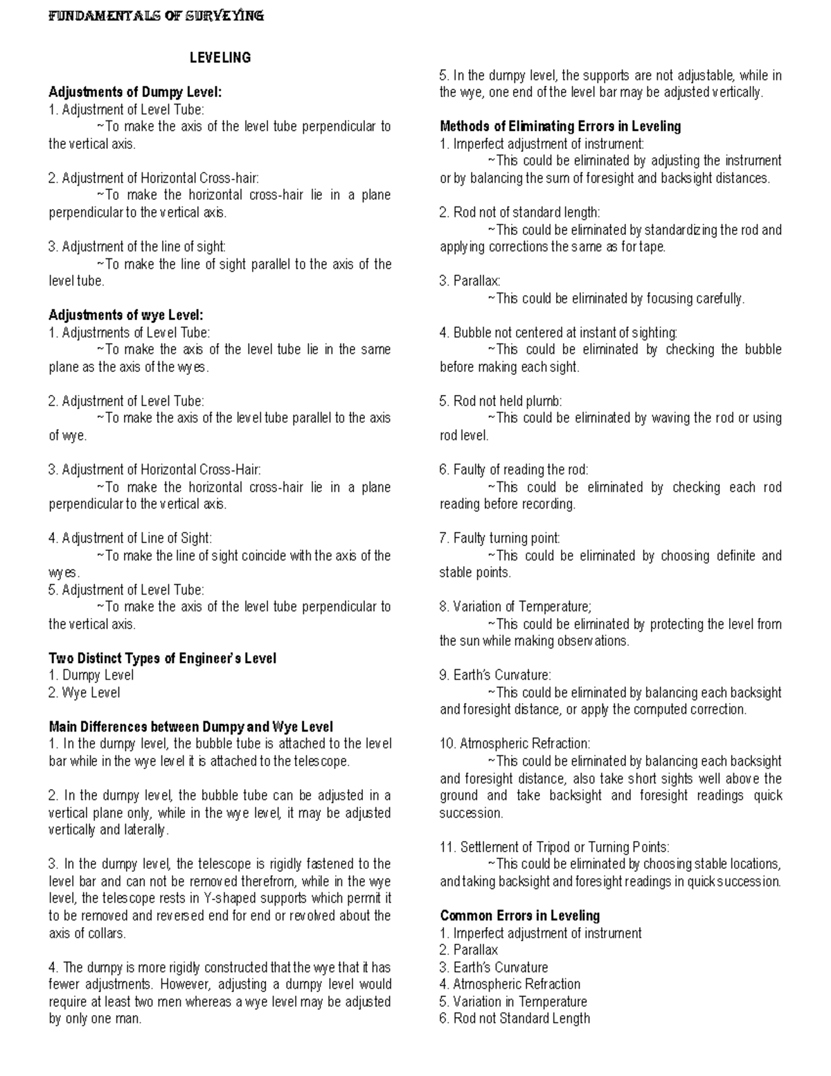 Chapter-3- Leveling - fundamentals of surveying. - LEVELING Adjustments ...