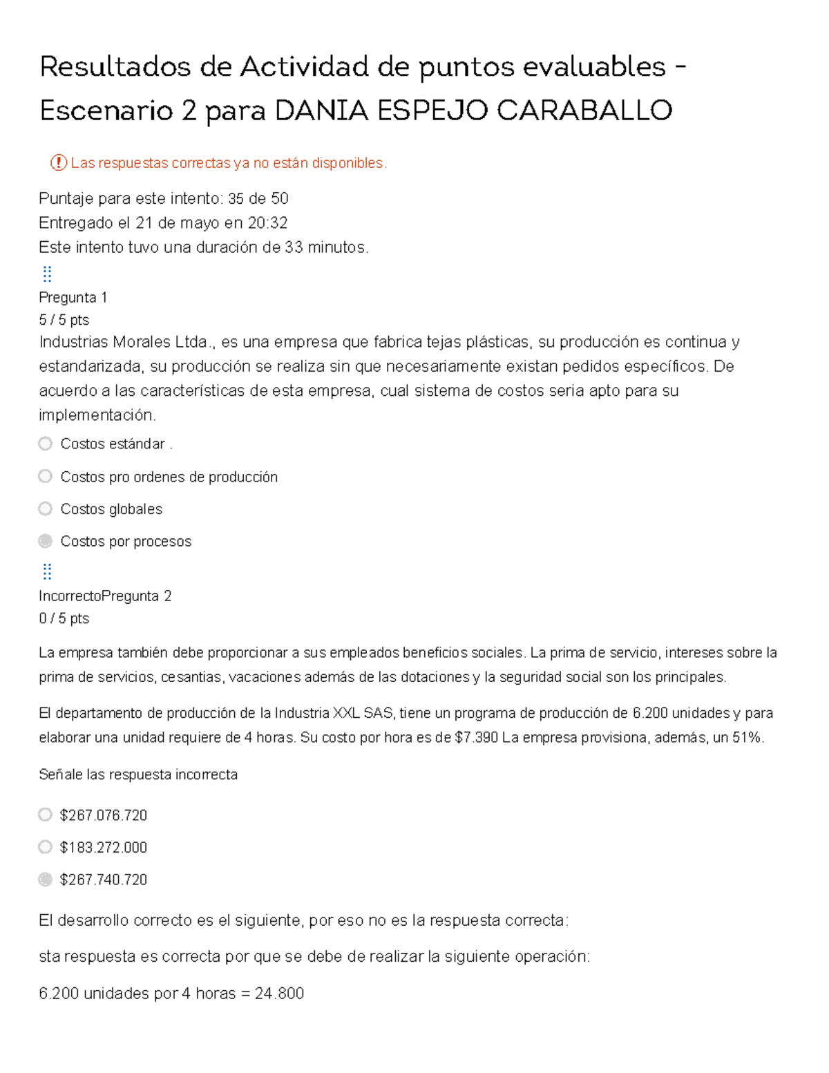 Historial de exámenes para Dania Espejo Caraballo Actividad de puntos ...