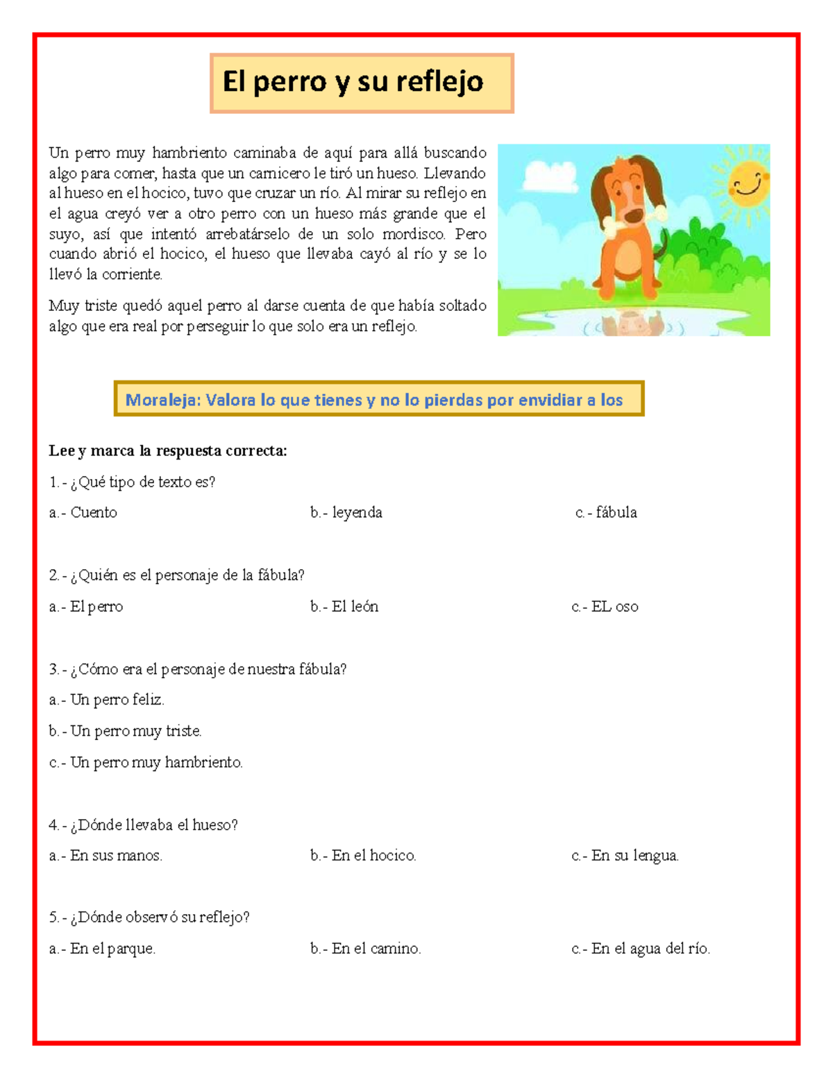 Un perro y su reflejo - Grado Primero - Un perro muy hambriento ...