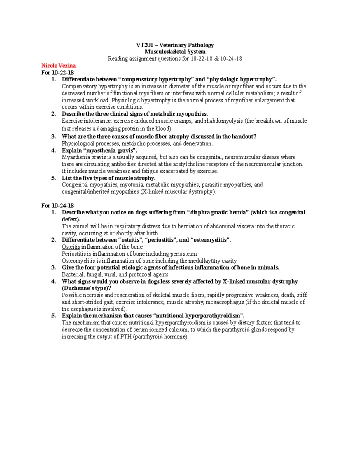 Veterinary Pathology and the Musculoskeletal System - VT201 ...