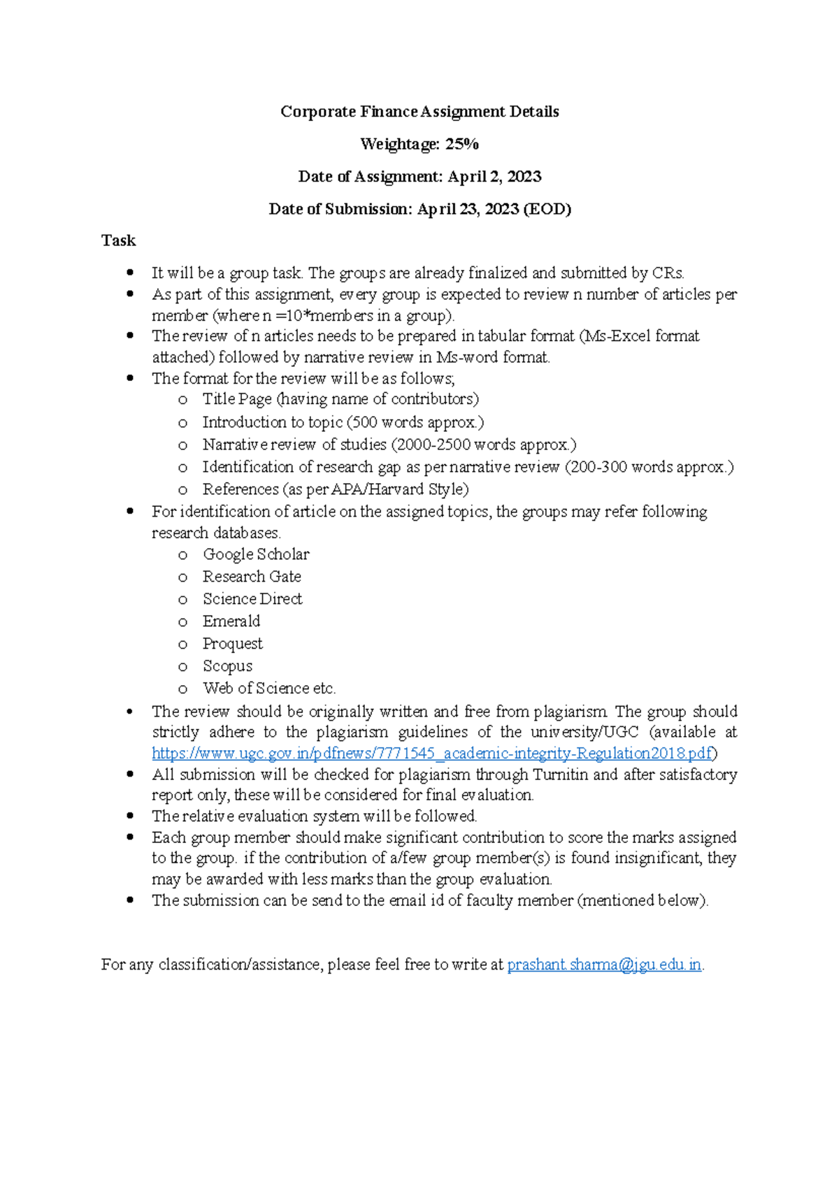 Review Assignment - Corporate Finance Assignment Details Weightage: 25% ...