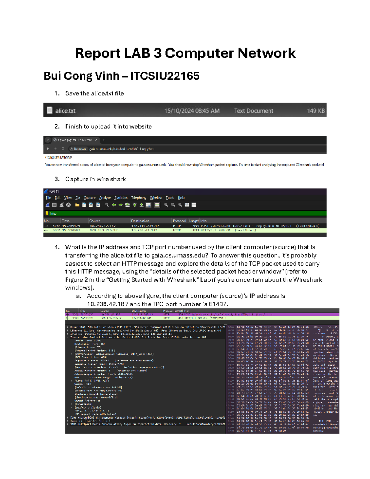 Bui Cong Vinh Itcsiu 22165 LAB3 CN - Report LAB 3 Computer Network Bui Cong Vinh – ITCSIU Save ...
