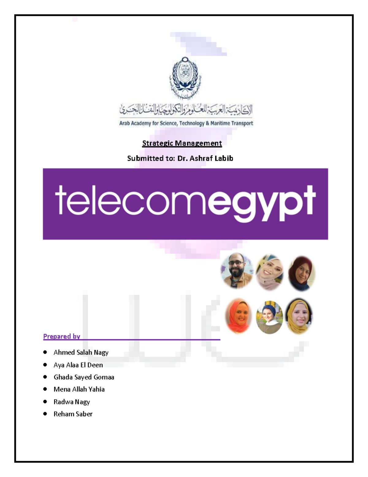 Telecom Egypt Project 2020-Final-pdf - Strategic Management Submitted ...