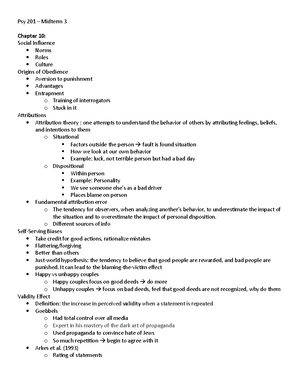 Psy 201 Midterm 1 Study Guide - Psy 201 Midterm 1 Study Guide Chapter 1 Current perspectives in ...