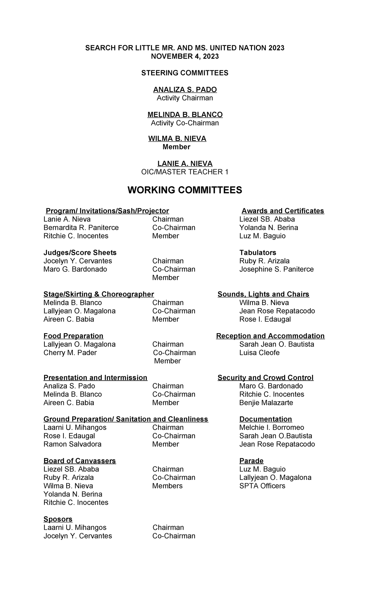 UN-working-committee - SEARCH FOR LITTLE MR. AND MS. UNITED NATION 2023 ...