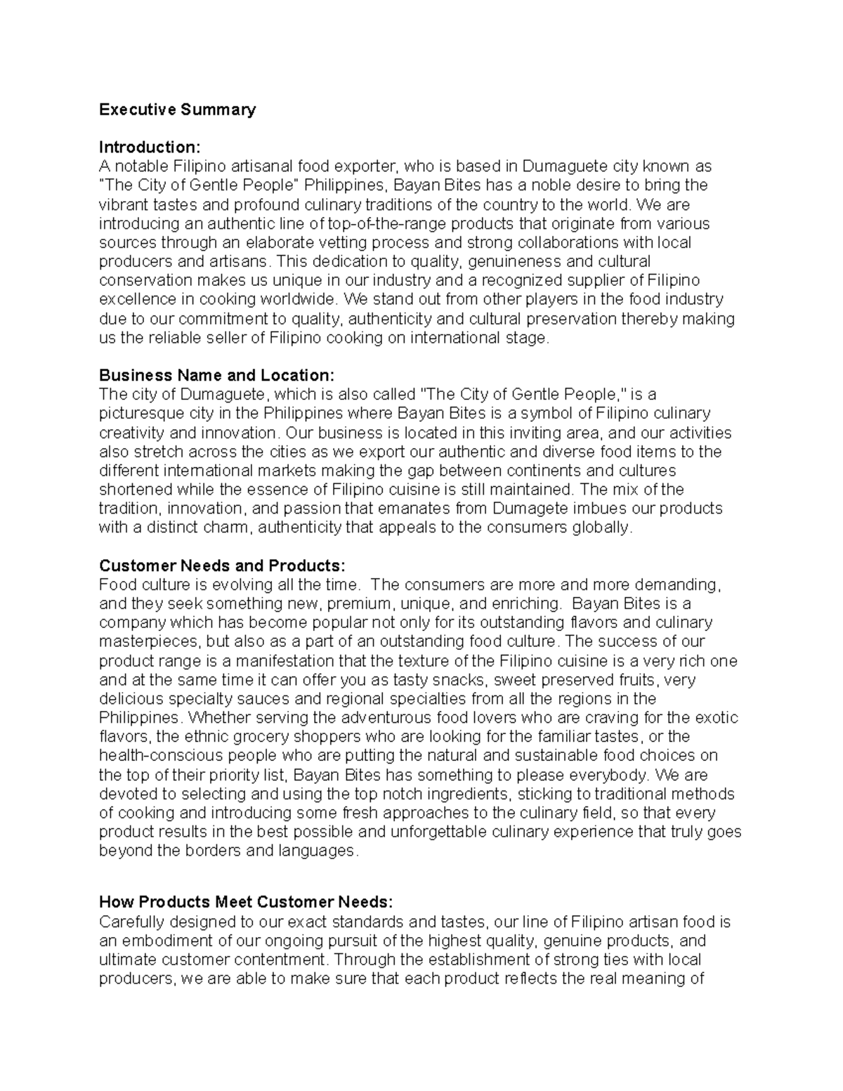 Executive Summary - Executive Summary Introduction: A notable Filipino ...