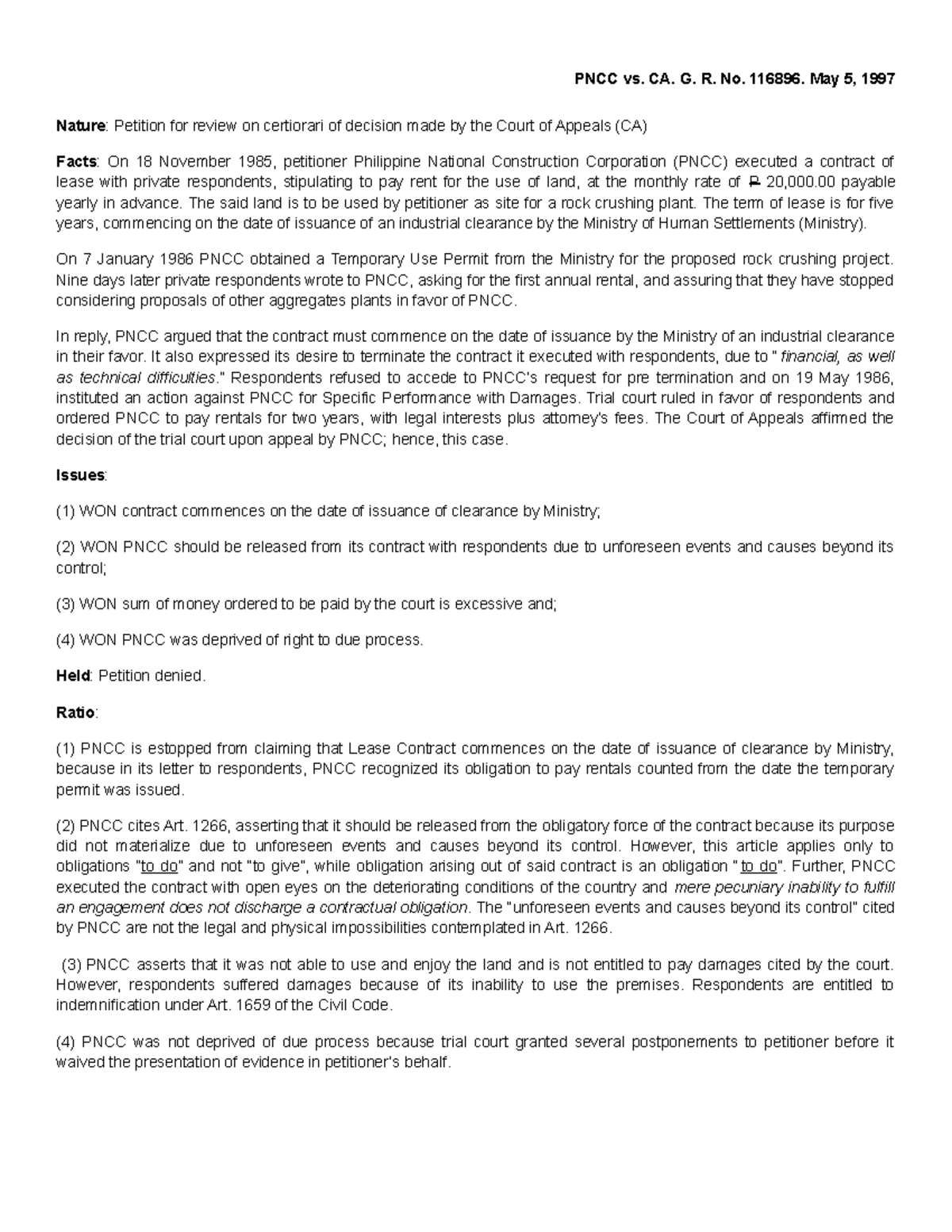 12870469 PNCC vs CA - Case Digest - PNCC vs. CA. G. R. No. 116896. May ...