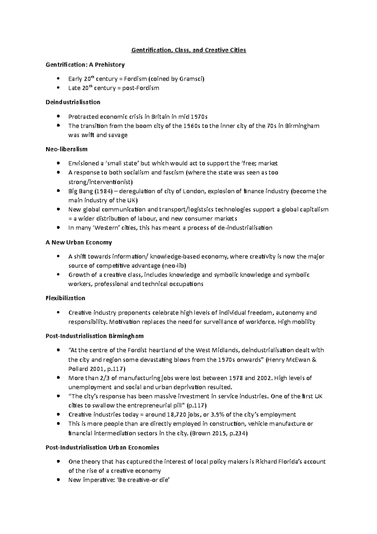 Gentrification - Notes from the lecture - Gentrification, Class, and ...