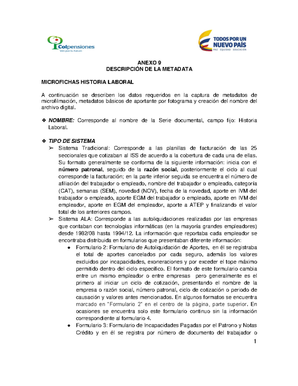 Anexo No. 9 Descripción de la Metadata - ANEXO 9 DESCRIPCIÓN DE LA ...