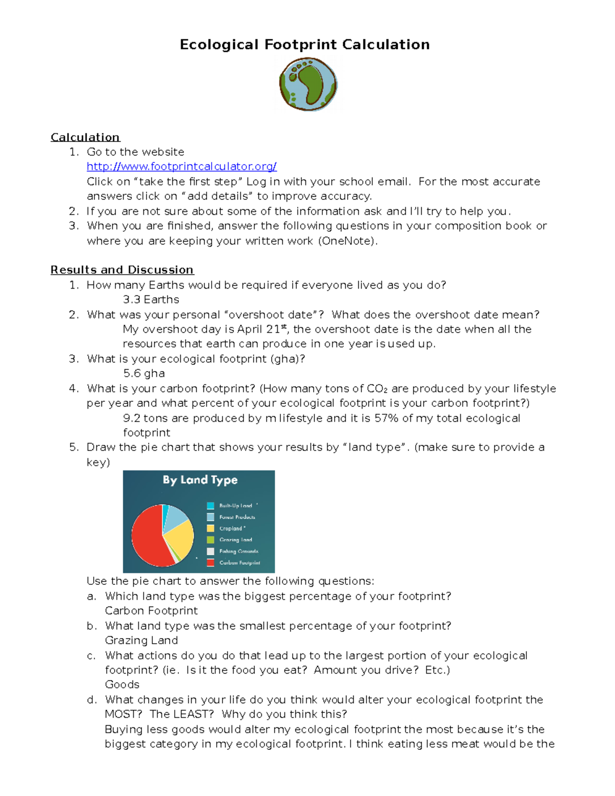 Ecological Footprint On-Line Calculation - Ecological Footprint ...