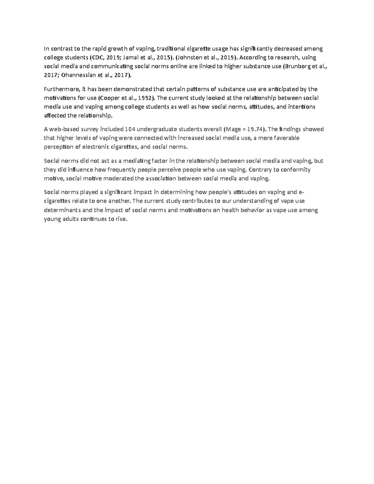 Social Media and Vaping in College Students - In contrast to the rapid ...