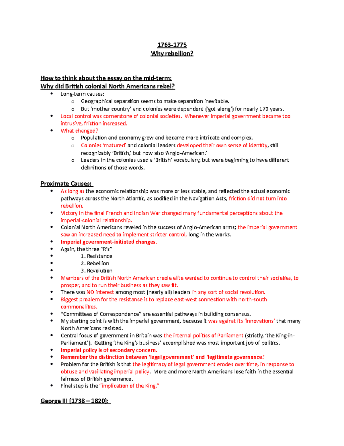 1763-1775 - Notes from 1763 - 1775 - 1763- Why rebellion? How to think ...