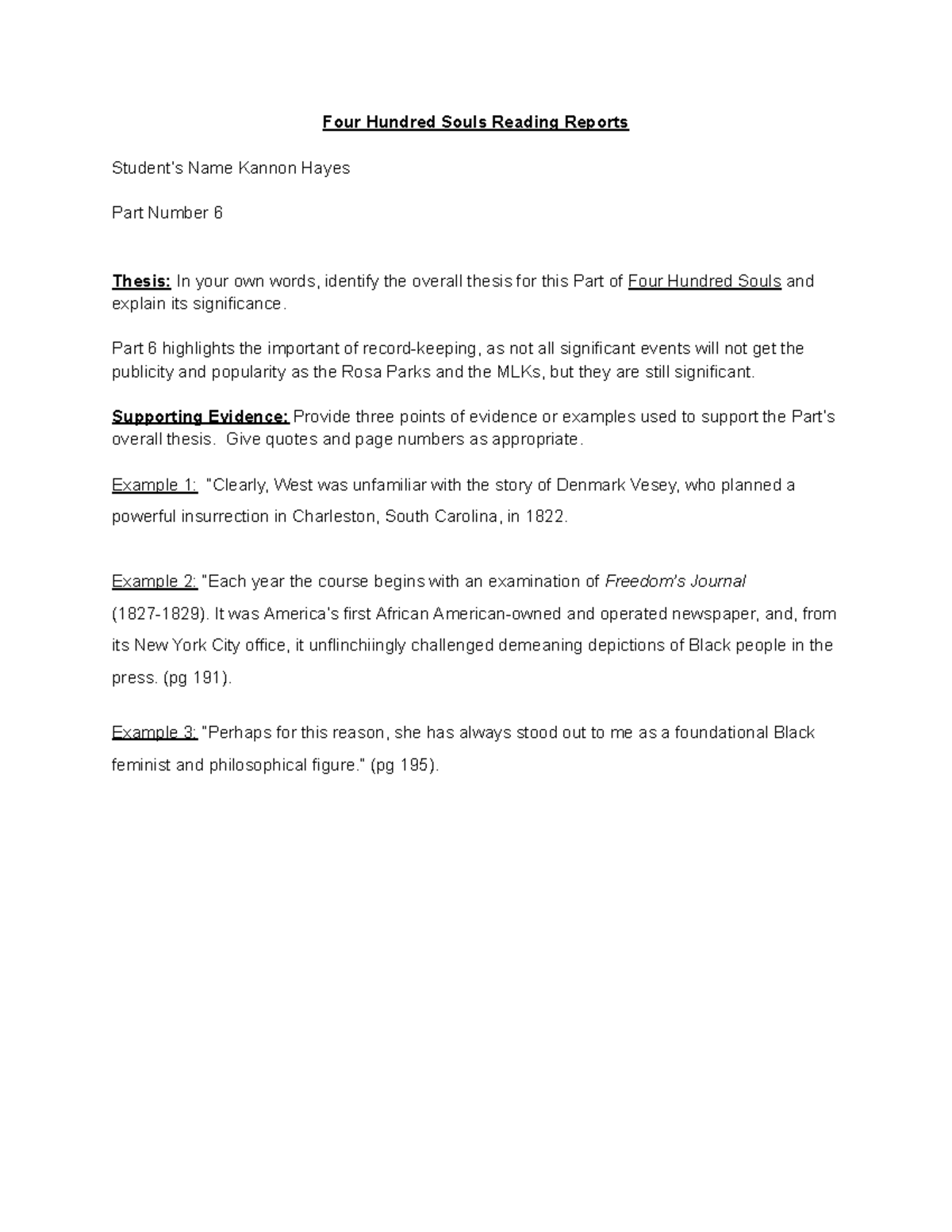 P. 6 Four Hundred Souls Reading Reports - Four Hundred Souls Reading ...