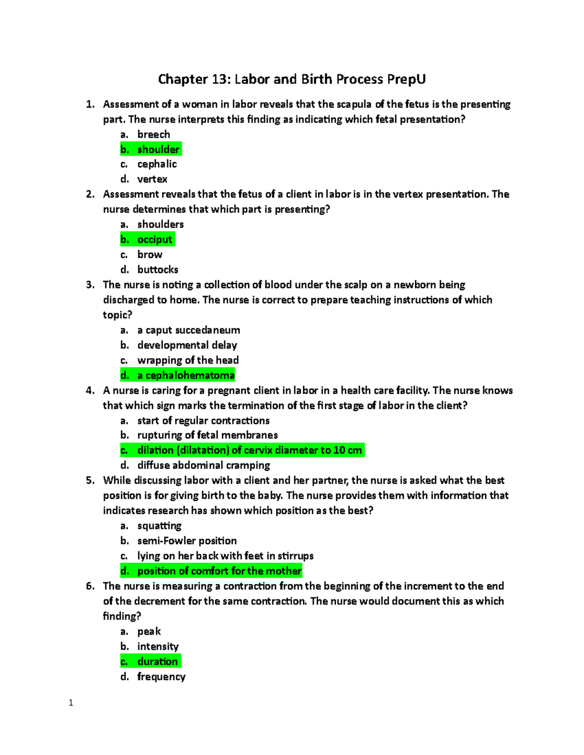 Labor and Birth Process Prep U - Chapter 13: Labor and Birth Process ...