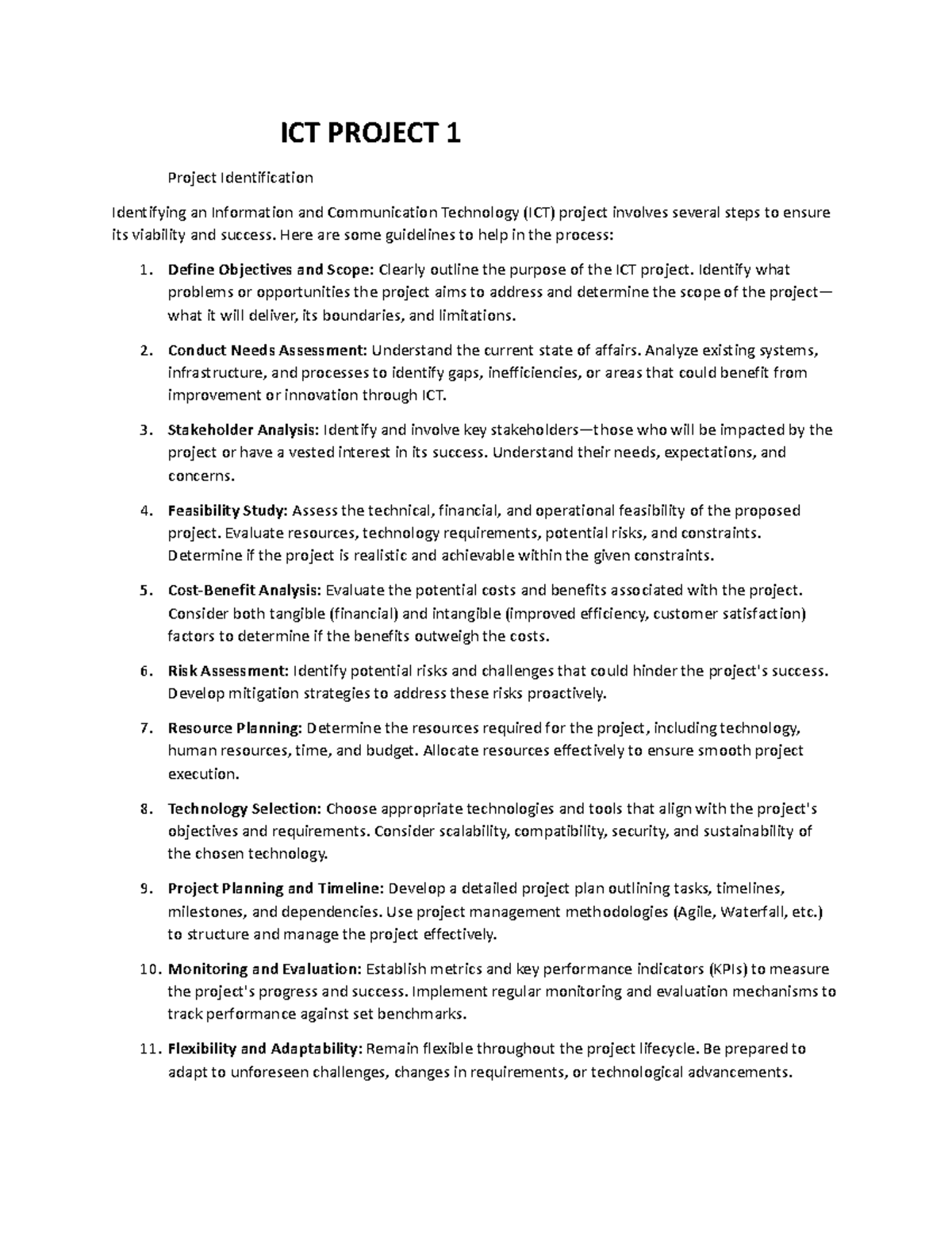 Ict project short notes - ICT PROJECT 1 Project Identification ...