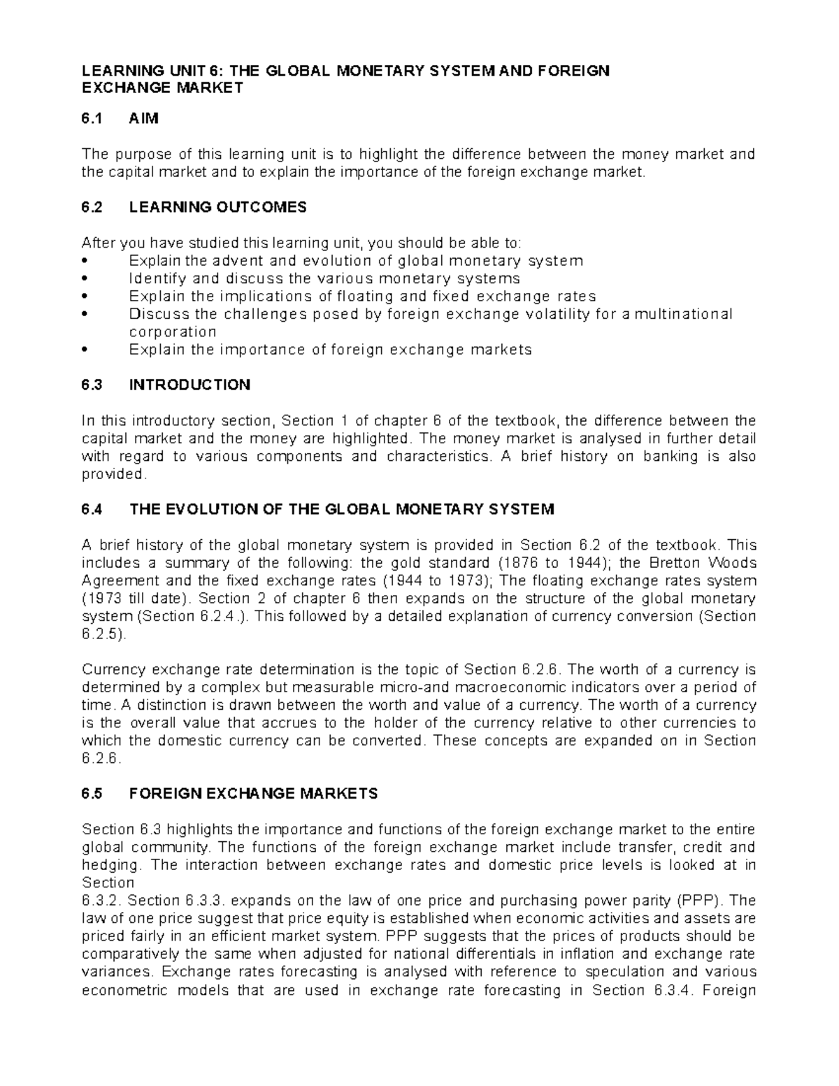 Learning UNIT 6 THE Global Monetary System AND Foreign Exchange Market ...