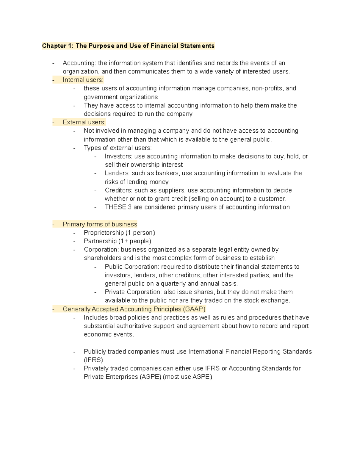 Chapter 1 ADM1340 Notes - Chapter 1: The Purpose and Use of Financial ...