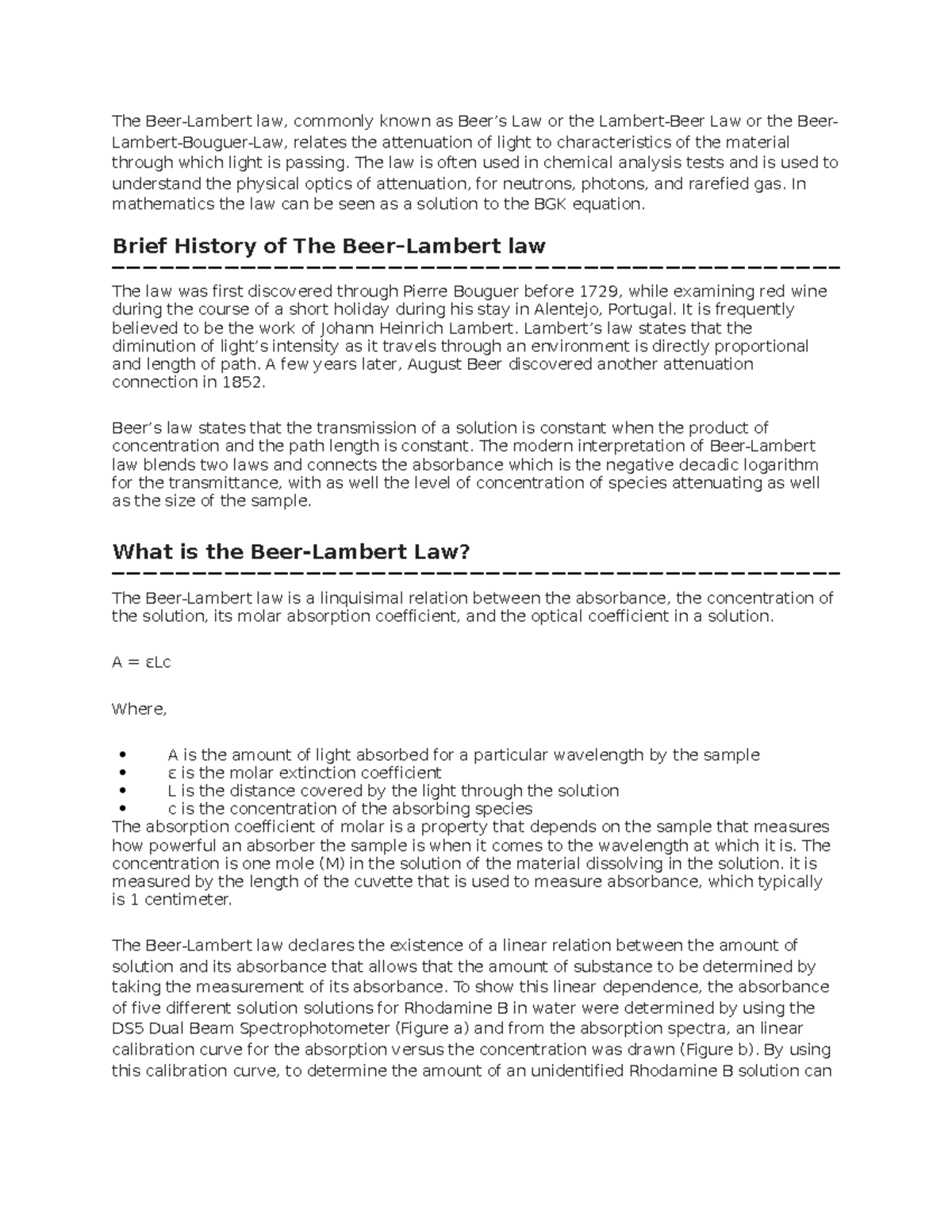 Beer lambart law - The Beer-Lambert law, commonly known as Beer’s Law ...