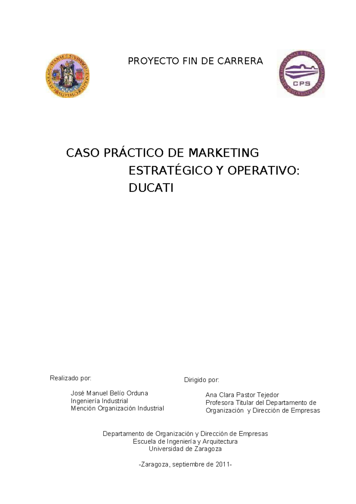 89370345 Caso Practico de Mark Estrategico y Operativo - PROYECTO FIN DE CARRERA CASO PRÁCTICO ...