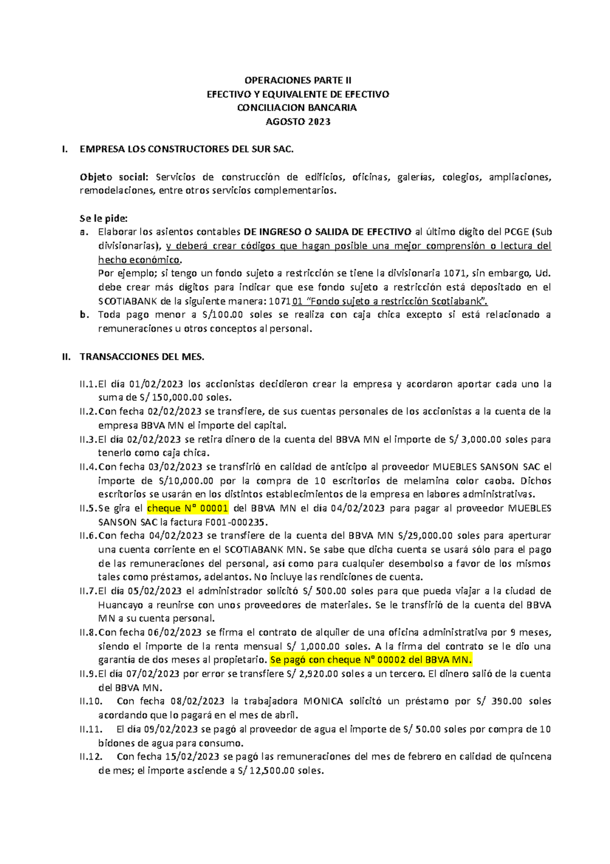 Operaciones de efectivo y equivalente de efectivo - parte II (2 ...