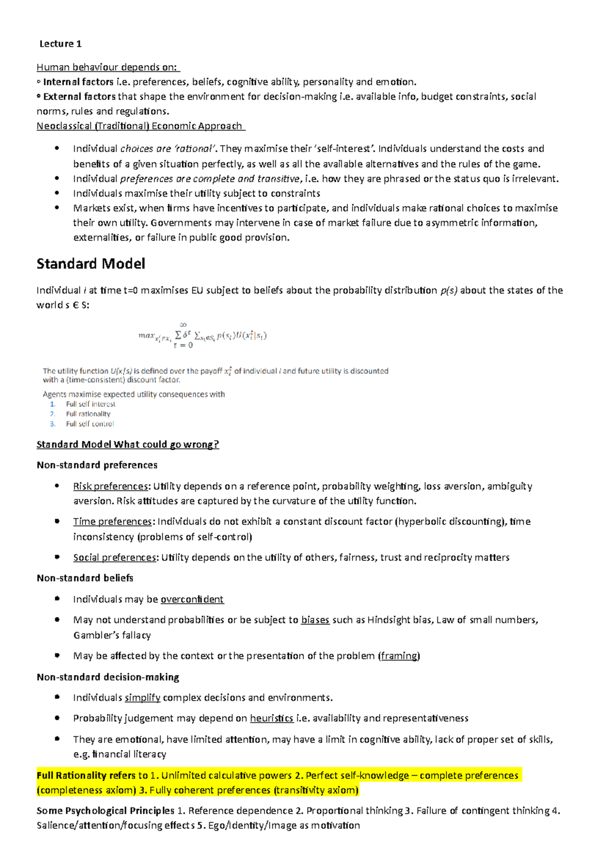 Behavioural notes - Lecture slide and required reading summaries ...