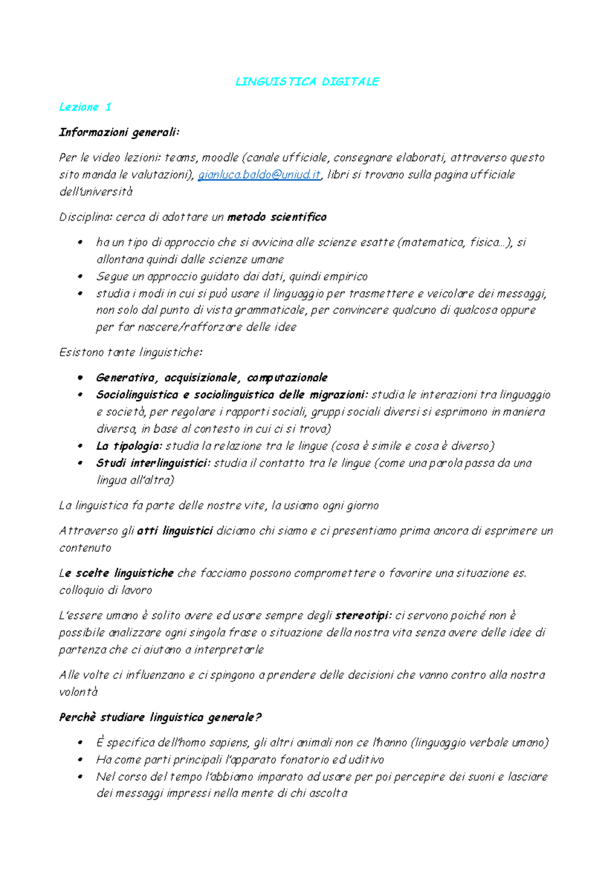 Linguistica Digitale - appunti lezioni - LINGUISTICA DIGITALE Lezione 1 ...