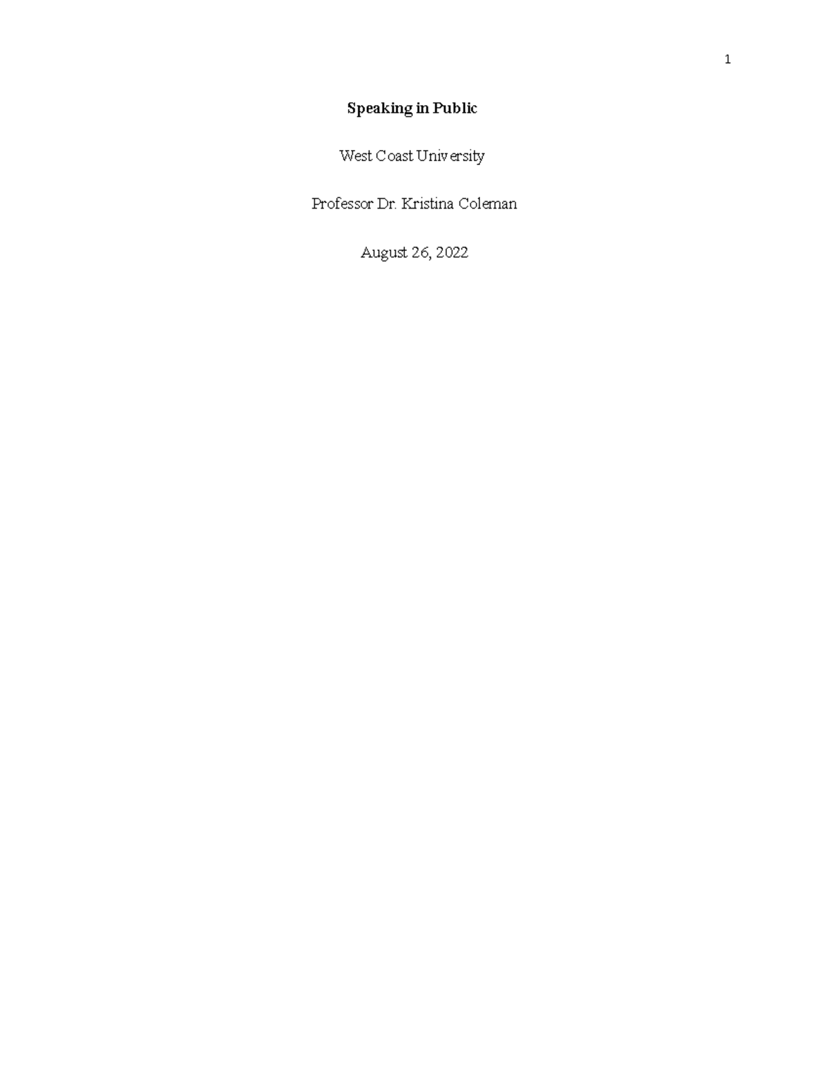 Oral Communication paper 1 - 1 Speaking in Public West Coast University ...
