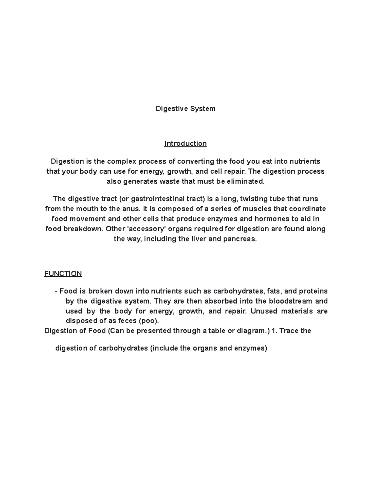 Digestive System LAB - Digestive System Introduction Digestion is the ...