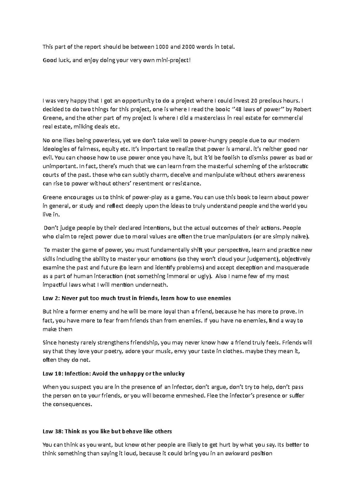 20 hours project - This part of the report should be between 1000 and ...