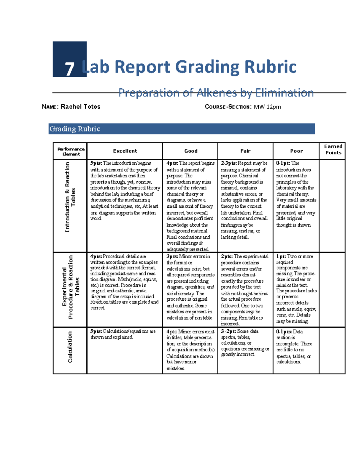 Lab Report 7- preparation of Alkenes by elimination - 7 Lab Report ...