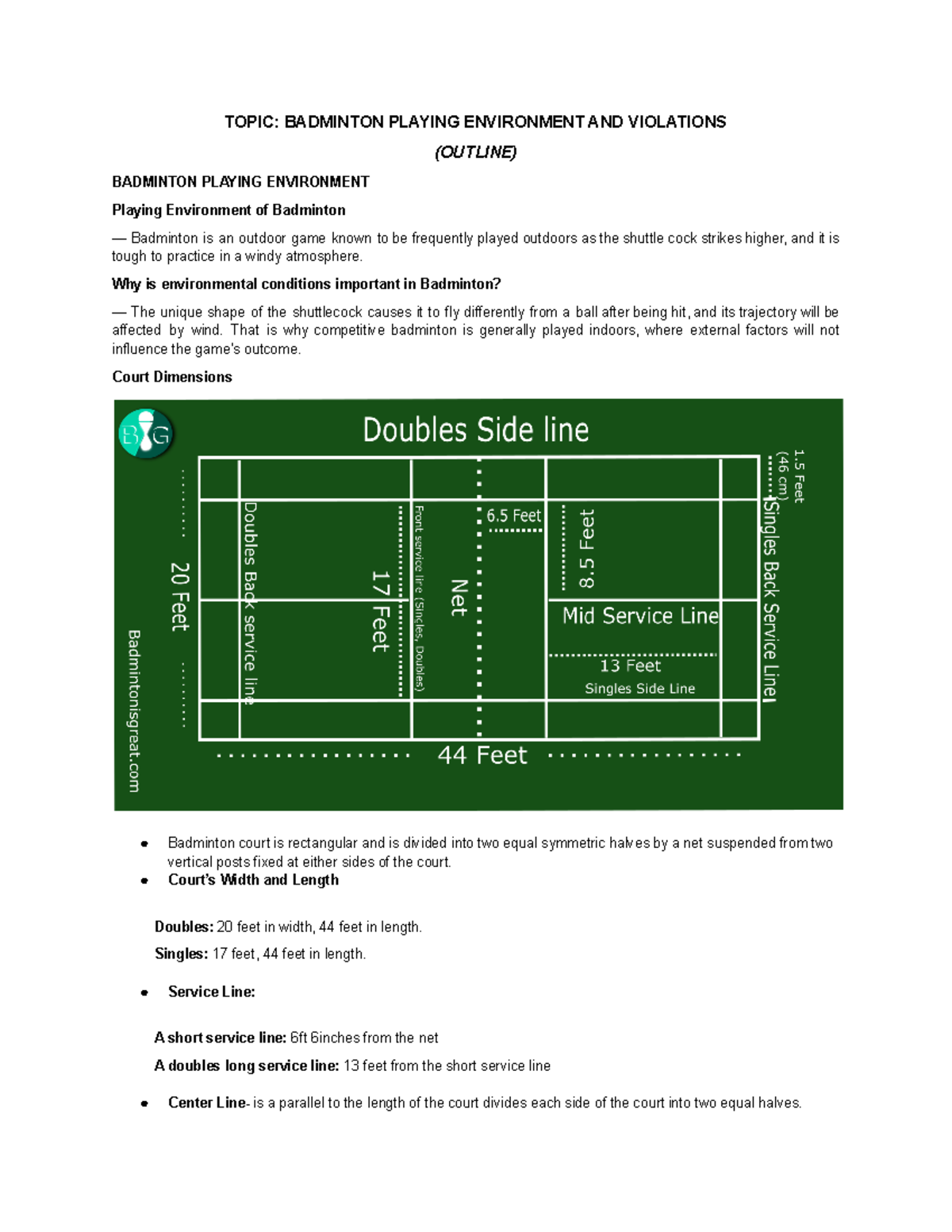 Badminton Playing Environment AND Violations - TOPIC: BADMINTON PLAYING ...