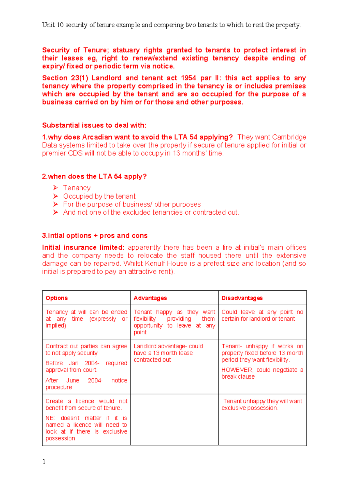 Security of Tenure unit 10 - Unit 10 security of tenure example and ...