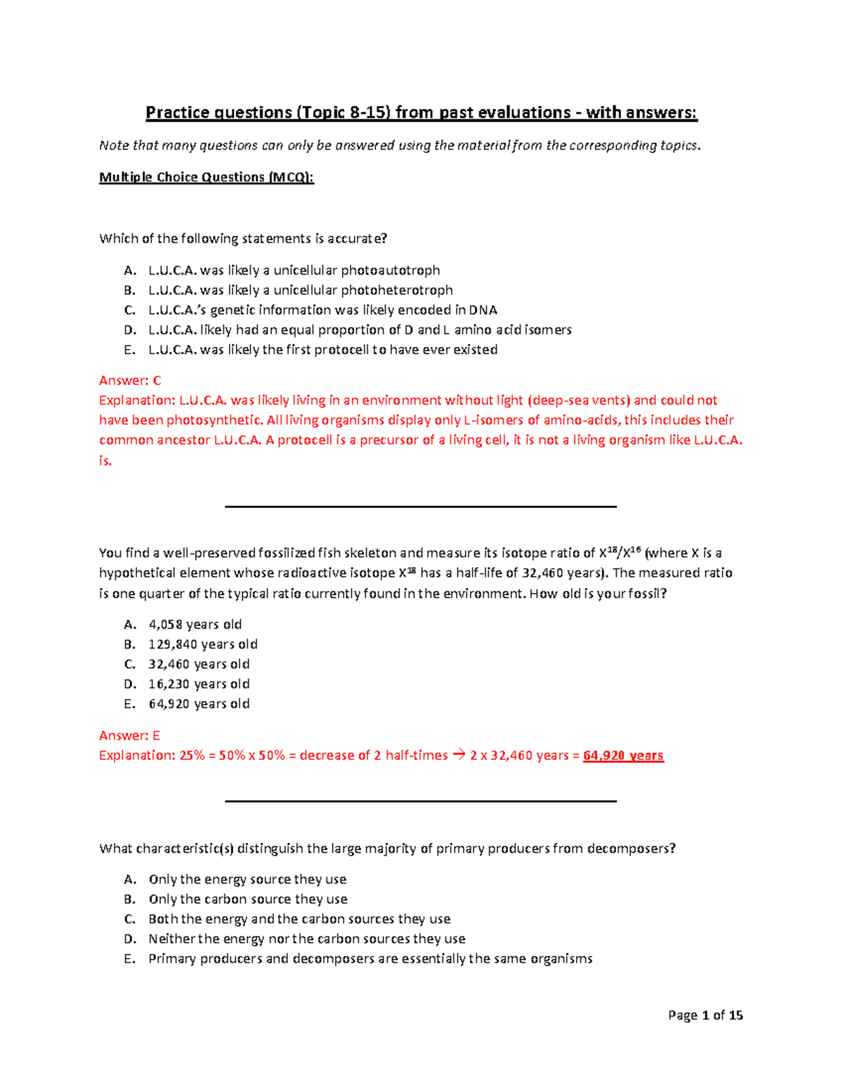 Past evaluations for practice - with answers (Topic 8-15) - Practice ...