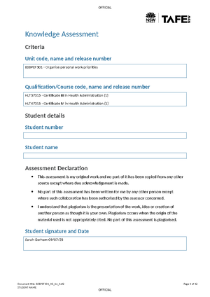 Practical Hltwhs 001 - TAFE assesment marked and pass - Learning ...