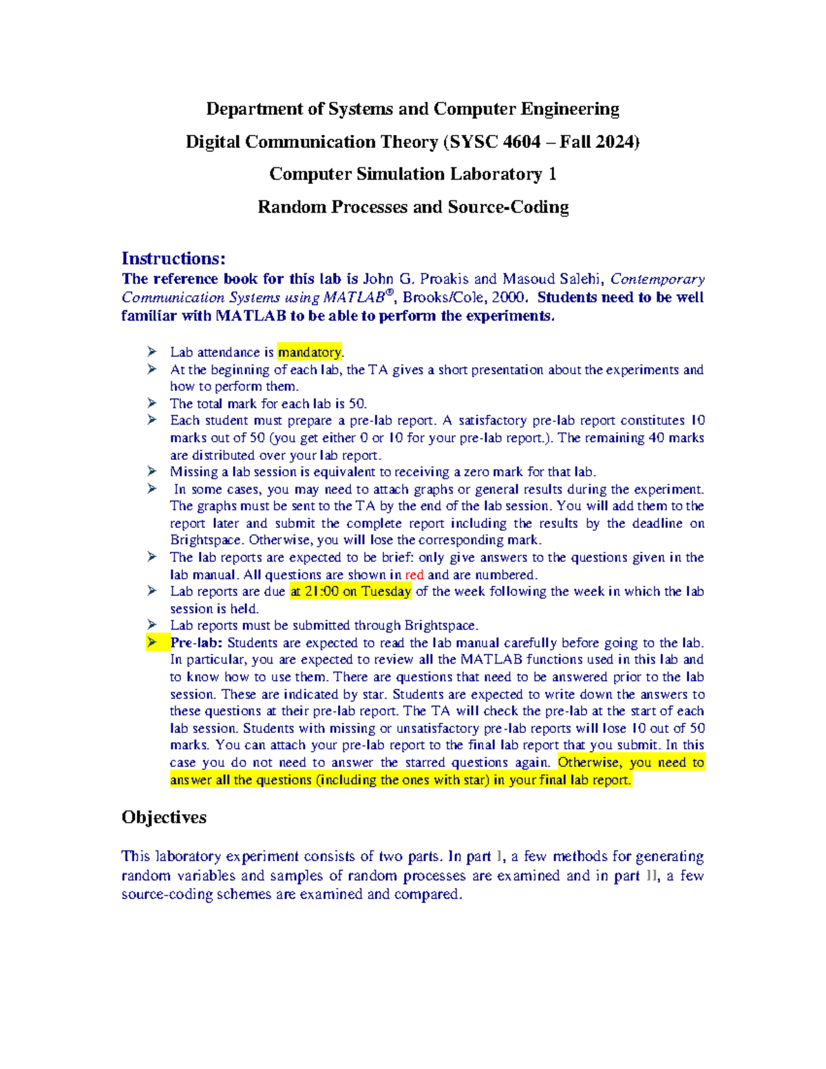 Lab 1 Manual - Department of Systems and Computer Engineering Digital Communication Theory (SYSC ...