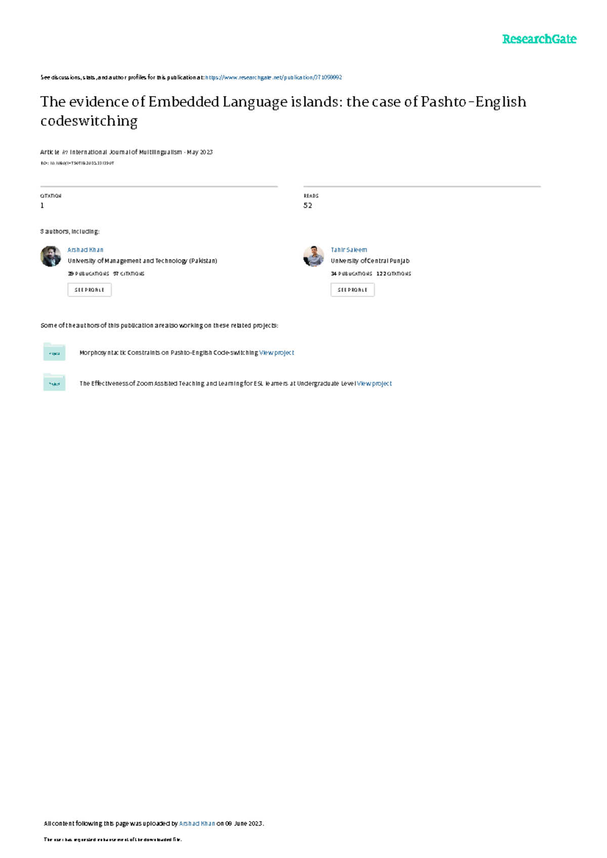 Theevidenceof Embedded Languageislandsthecaseof Pashto ...