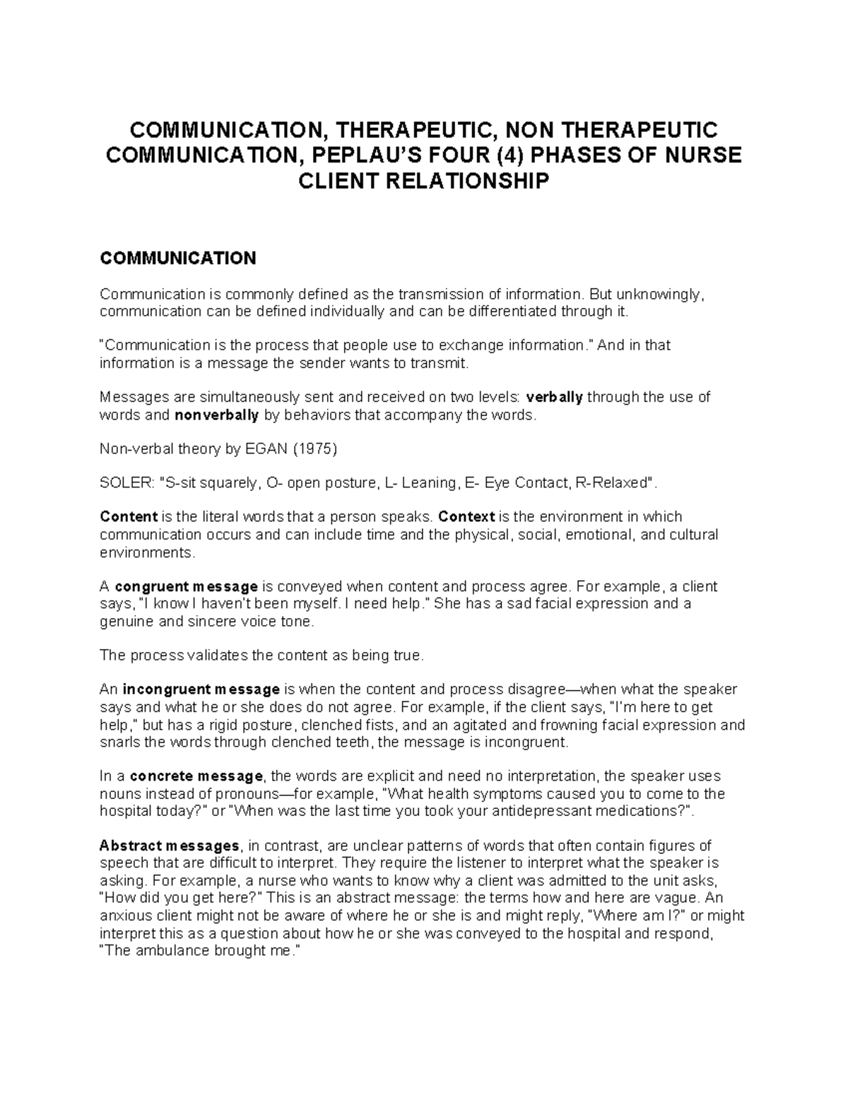 Thera Com - COMMUNICATION, THERAPEUTIC, NON THERAPEUTIC COMMUNICATION ...