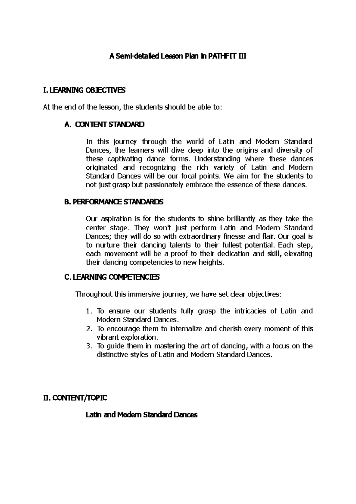 Pathfit 3 - A Semi-detailed Lesson Plan in PATHFIT III I. LEARNING ...