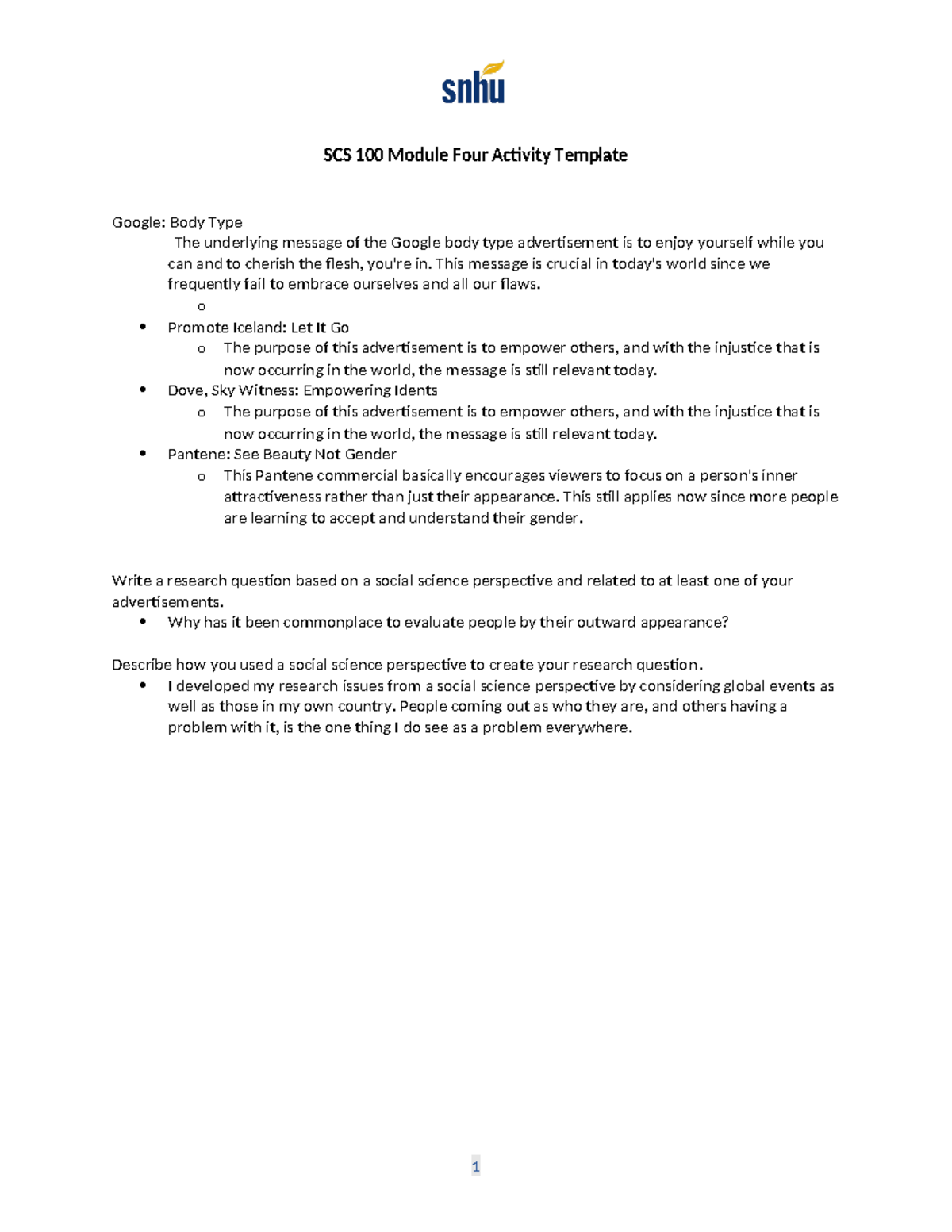 SCS 100 Module Four Activity done - This message is crucial in today's ...